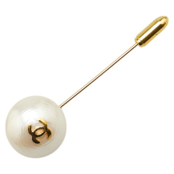 CHANEL | Jewelry | Chanel Coco Mark Fake Pearl Brooch Gold Plated ...